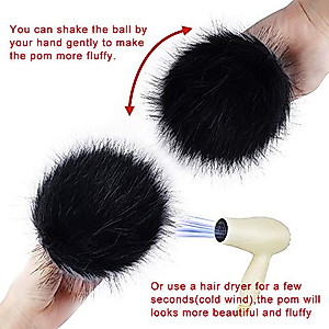 Fur Pom Poms for Hats, 6PCS 4 Inch Faux Fur Pom Pom Balls Fluffy Pompoms for Crafts with Elastic Loop 3 Colors for Keychains Scarves Gloves Bags Knitting Supplies
