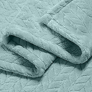 Kingole Flannel Fleece Luxury Throw Jacquard Weave Blanket, Celadon Twin Size Leaf Pattern Cozy Couch/Bed Super Soft and Warm Plush Microfiber 350GSM (66 x 90 inches)