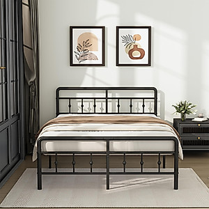DiaOutro 16 Inch Full Size Bed Frame with Headboard and Footboard, Classic Metal Platform No Box Spring Needed Heavy Duty Victorian Style Iron-Art Mattress Foundation/Under Storage Matte Black DA13