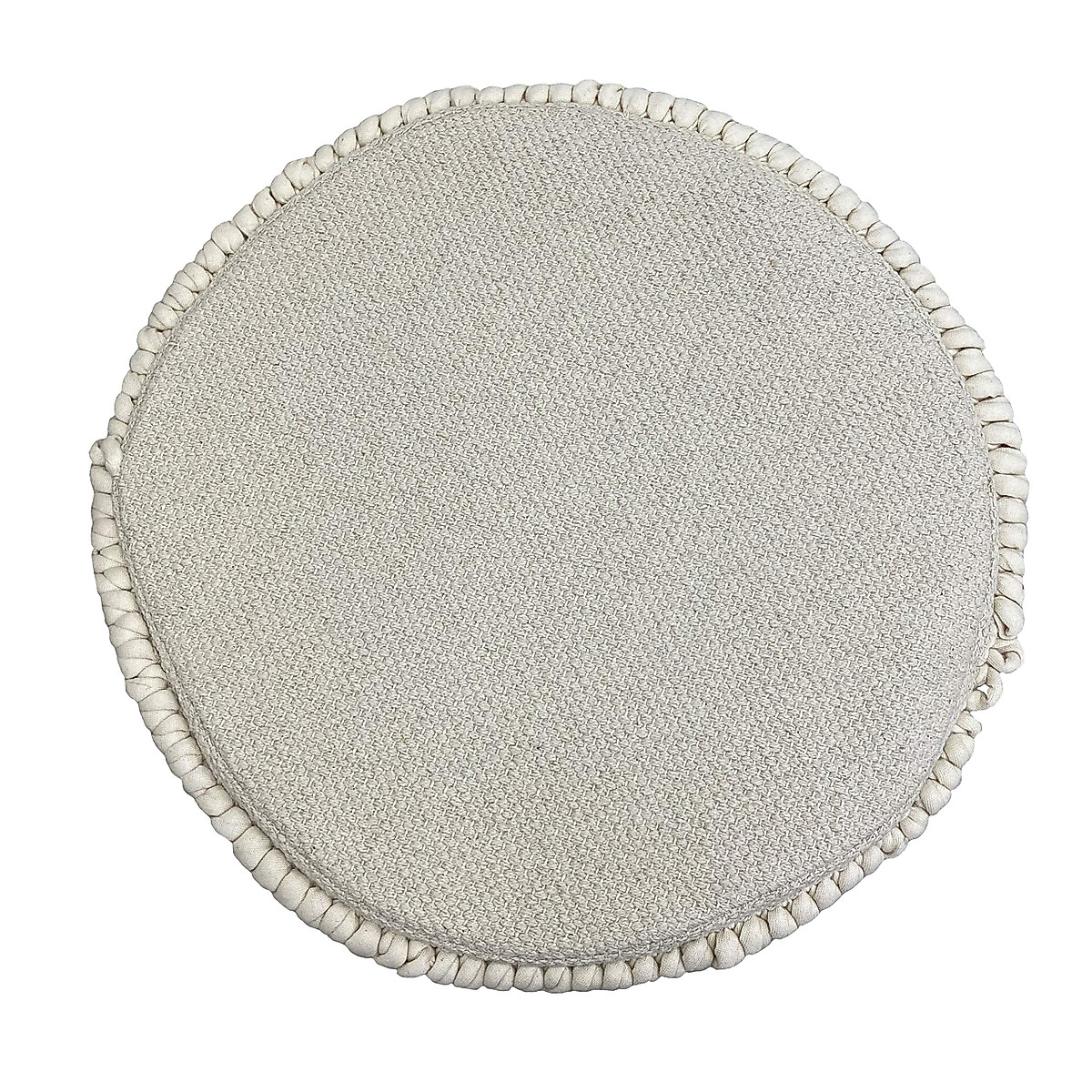 LR Home Ivory Textured and Fringed Bohemian Stool