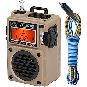 ZHIWHIS Shortwave Radio, MP3 Player with Weather Radios Portable AM FM, Retro Bluetooth Speaker with 6 EQ Modes, Rechargeable Alarm Clock Receiver with Sleep Time and NOAA Alerts ZWS-701