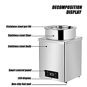 3/7L Commercial Food Warmer Machine, Electric Chocolate Tempering Machine, Steam Table for Buffet with Digital Control, CE/FCC/CCC/PSE (Silver 5L)
