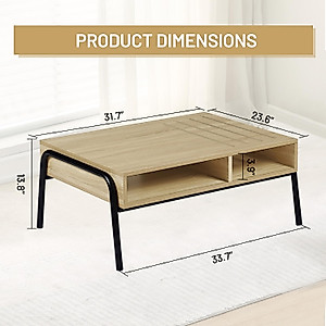FurnitureR Modern Coffee Table with Open Storage Shelf, Rectangle Tabletop Wood Tea Cocktail Living Room Center Table, Oak