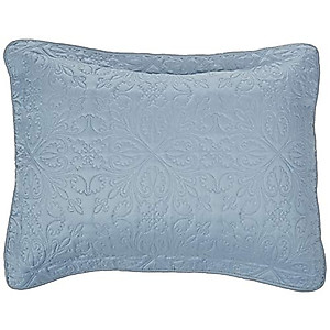 Amazon Basics Oversized Quilt Bed Set, Embossed Coverlet and Shams - King, Spa Blue Floral