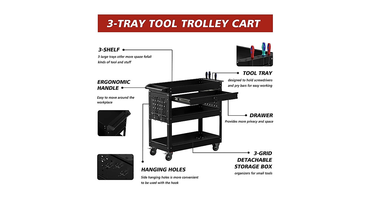 Durable Rolling Tool Cart for Garage & Warehouse