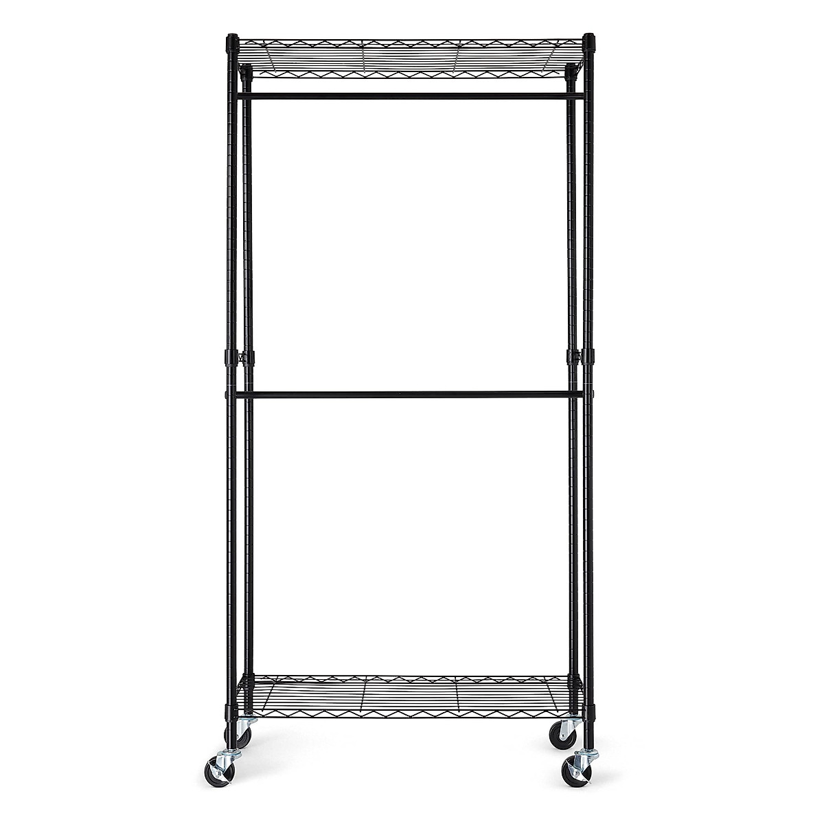Amazon Basics Adjustable, Double Hanging Rod Garment Rolling Closet Organizer Rack - Black, 72 inches