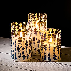 Eywamage Flameless Candles in Blue Glass Jar, Flickering LED Pillar Candles with Remote Set of 3