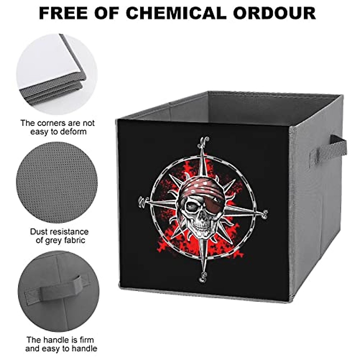 Compass Pirate Skull Foldable Storage Bins Printd Fabric Cube Baskets Boxes with Handles for Clothes Toys, 11x11x11