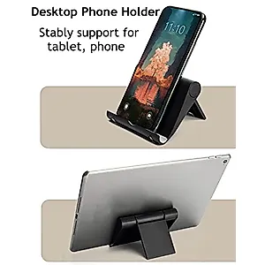 JUSDIQIR Cell Phone Stand for Desk, Foldable Cell Phone Holder Mobile Phone Dock Multi-Angle Universal Adjustable Tablet Holder Compatible with Most Cell Phone and Tablet (Black)