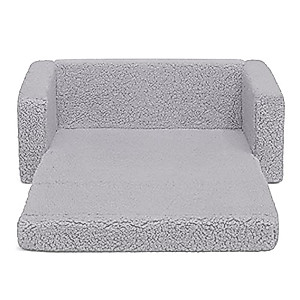 Delta Children Cozee Flip-Out Sherpa 2-in-1 Convertible Sofa to Lounger for Kids, Grey