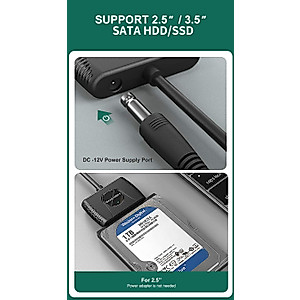 SATA to USB C Adapter, SNANSHI USB C to SATA 3.5Inch USB Type C to SATA Adapter Converter with UASP SATA to USB Converter for 2.5" 3.5” Hard Drives Disk HDD, with 12V Power Adapter