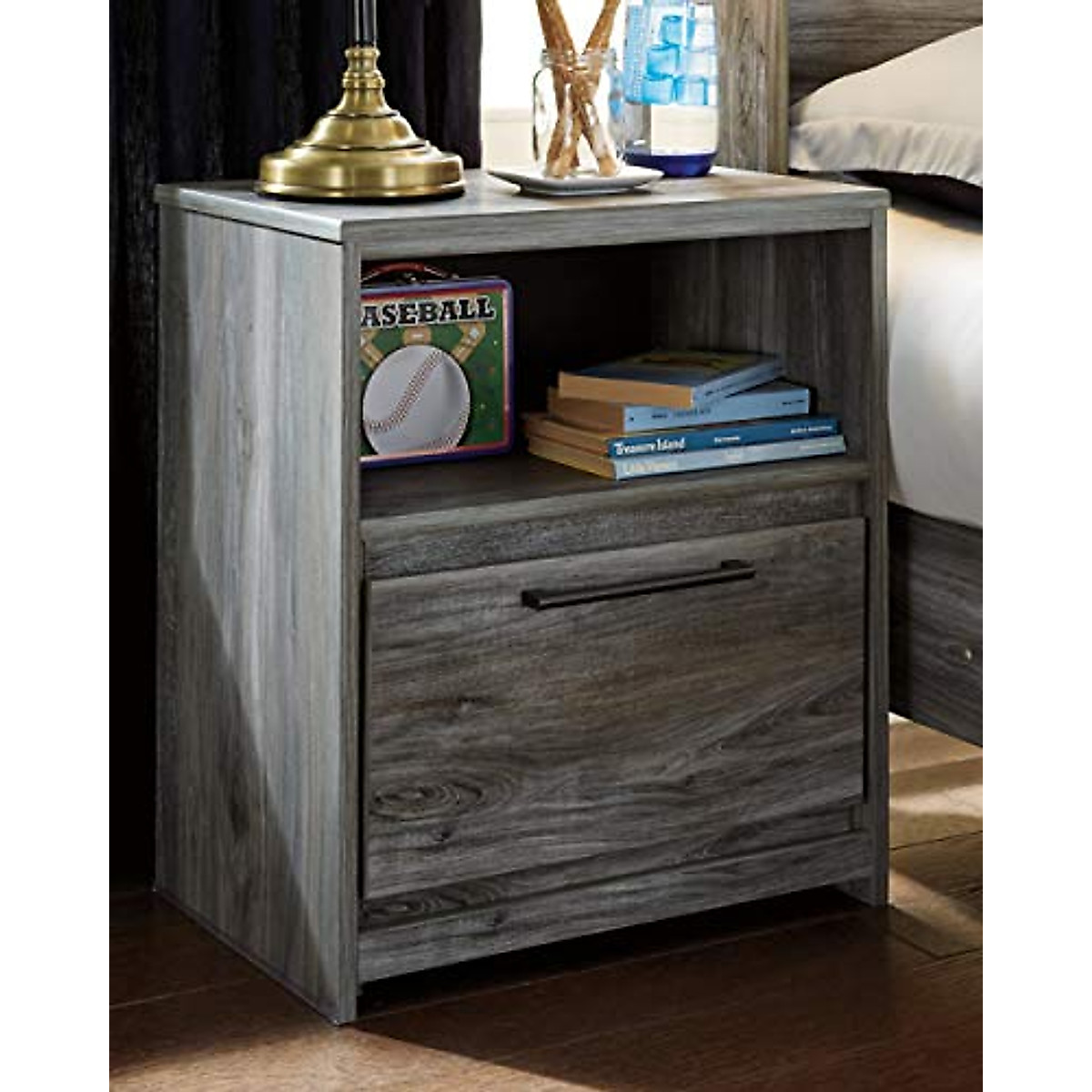 Signature Design by Ashley Baystorm Nightstand, Smoky Gray, 21.0 in x 15.0 in x 24.5 in