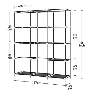 YOUUDI Portable Closet 50 Inch Wardrobe Closet for Hanging Clothes with Grey Non-Woven Fabric Cover and 5 Hanging Rods, Quick and Easy Assembly