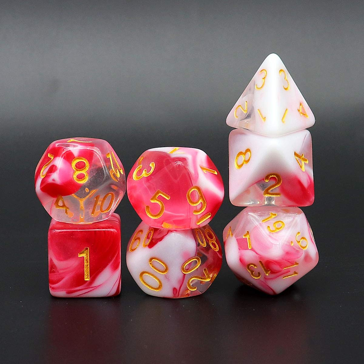 Haxtec DND Dice Set 7PCS Polyhedral D&D Dice for Roleplaying Dice Games as Dungeons and Dragons (Pink White Clear)