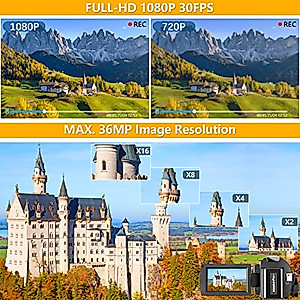 WZX Video Camera Camcorder, Full HD 30FPS 36MP 16X Digital Zoom Digital Camera,IR Night Vision Vlogging Camera, YouTube Camera with External Microphone, Lens Hood, Stabilizer, Remote Control
