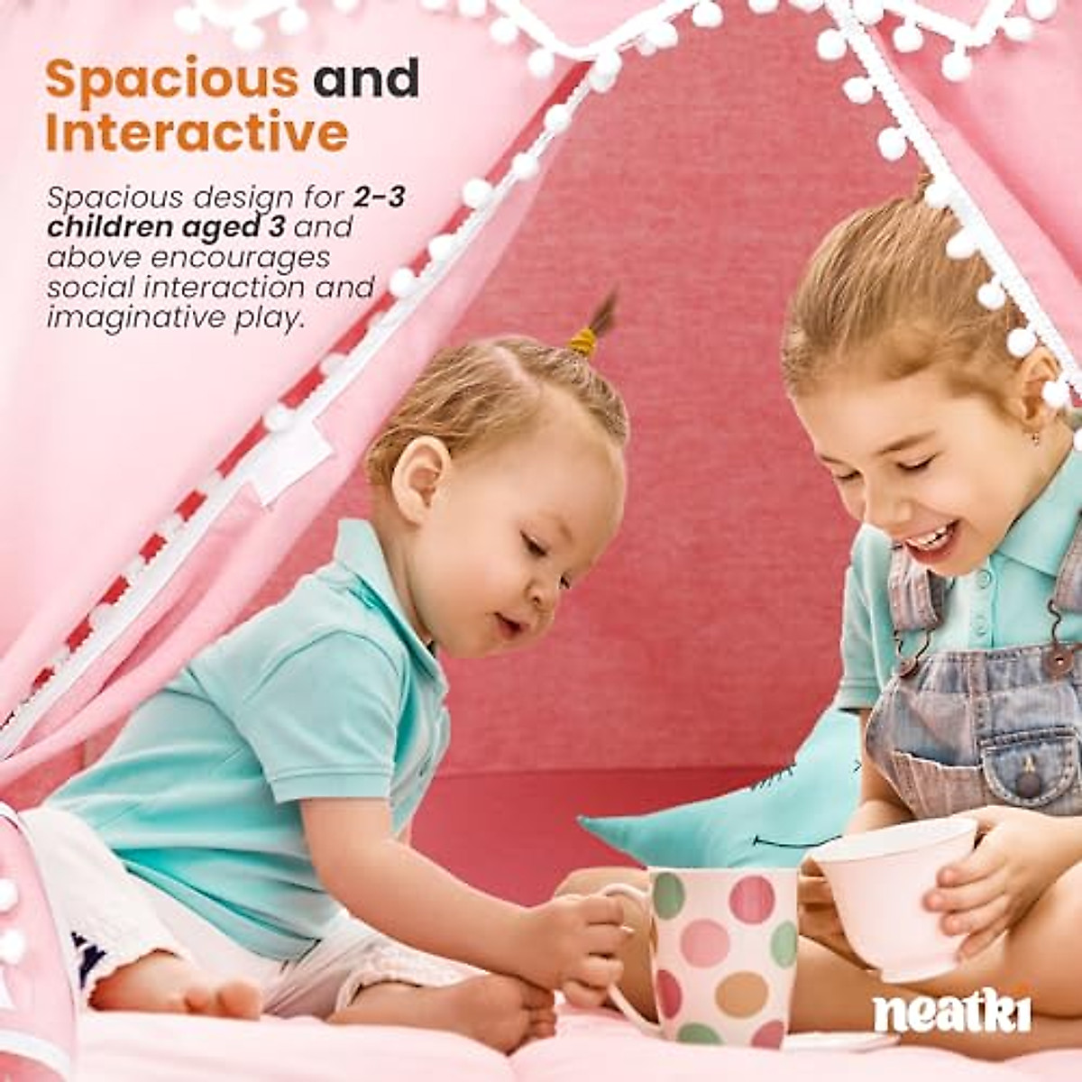 Neatki 43" x 43" x 51" Kids' Indoor Playhouse with Mat, Collapsible and Portable Princess Castle Tent, Ideal for Room Furniture (Pink)