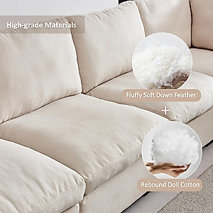 Tmsan Convertible L Shape Cloud Couch Filled with Feather Down, 99" Comfy Modular Sectional Sofa with Movable Ottoman for Living Room, Apartment, Beige