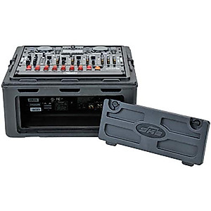 SKB Cases 1SKB-R102 10x2 Roto Rack/Mixer Console, 10U Slanted Rackmount on top, 2U rackmount in front, Steel Threaded Rails, Hard Lid and Doors, Side Access Ports for Cable Routing
