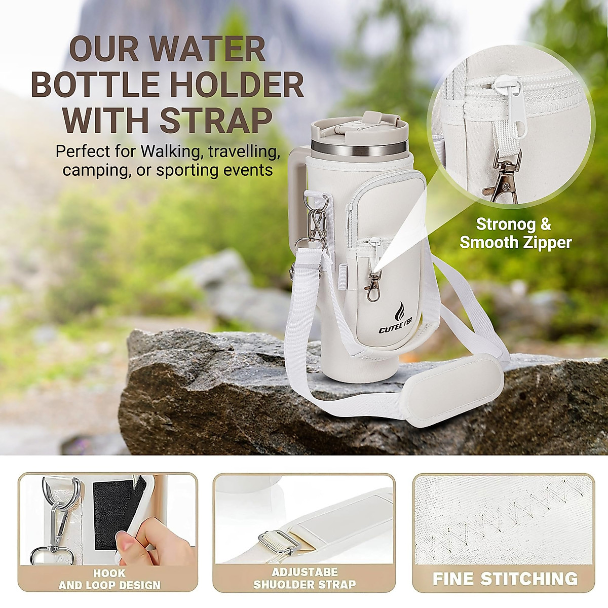 Cuteever Insulated Cup 40 oz Tumbler with Handle and Straw- Stainless Steel Water Bottle - Spill Proof Tumbler with Straw & Tumbler Accessories for Smoothie, Water, Iced Tea, or Coffee - Almond Color.