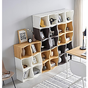 Cmishe Cube Shelf Bookcase, 2 Cube Storage Organizer, Stackable Modular Book Shelf for Bedroom, Living Room, Office, Closet