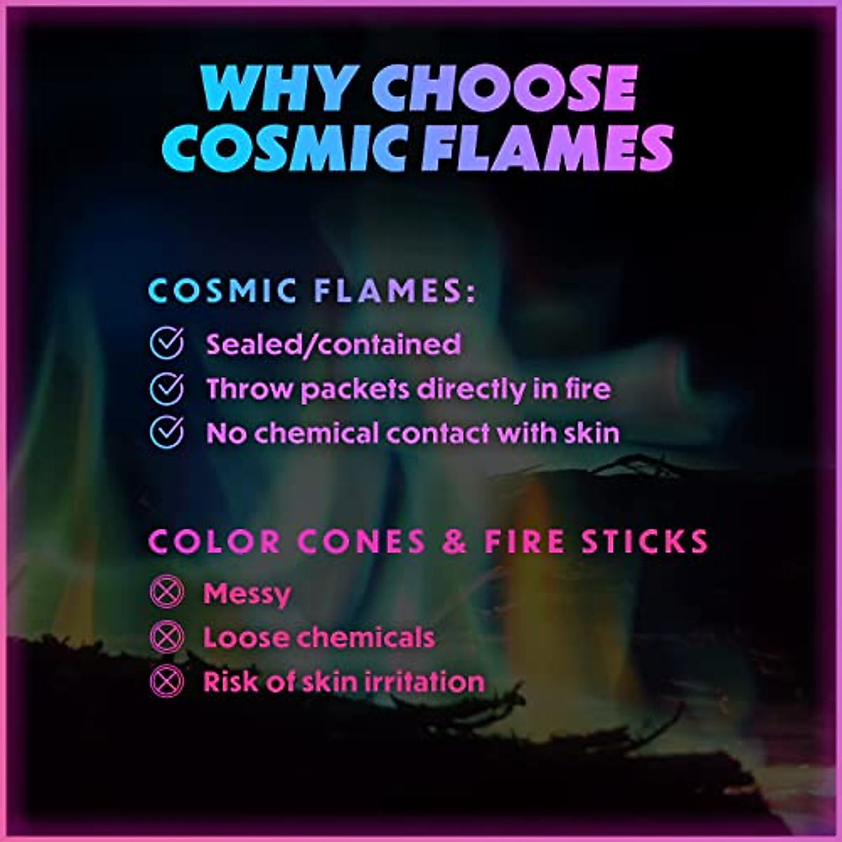 Magical Flames Cosmic Fire Packets - Vibrant Color Change Fire Effects