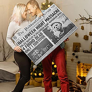 NSQQBQQ 1978 Halloween Haddonfield Herald Halloween Night Massacre，Michael Myers Halloween Decorations Poster，Canvas Print Wall Art Living Room Bedroom Room Decor Halloween Gifts 12X18inch Unframed