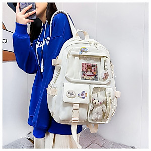 HUIHSVHA Kawaii Backpack, Aesthetic School Laptop Bag With Pin Accessories, Travel Daypack Bookbag for Teens Girls Students