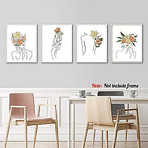 YIMEHDAN Minimalist Women Flower Wall Art Print-- Dressing Room or Girls Bedroom Decor--Fashion Women Rose Minimal Line Canvas Print ( Set of 6 )--Unframed--8X10 inch