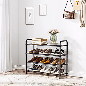FANHAO 4-Tier Shoe Rack, 100% Stainless Steel Shoe Shelf Storage Organizer 12 Pairs for Bedroom, Closet, Entryway, Dorm Room, Matte Black
