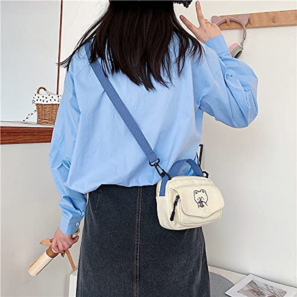 MBVBN Kawaii Purse Crossbody Bag Kawaii Wallet Kawaii Crossbody Bag Kawaii Corduroy Purse Mini (Beige)