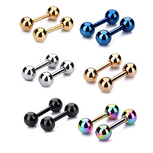 Tanyoyo 4mm Surgical Stainless Steel Ear Piercing Studs Earrings sets 6 Pair Mixed Colors High Polished 16G