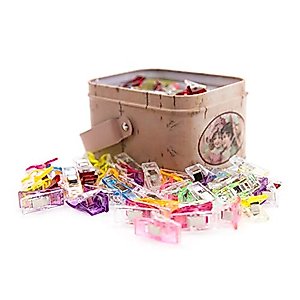 100 Pack Multipurpose Sewing Clips for Quilting and Crafts with Tin Box, Assorted Colors