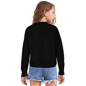 INFULEIMU Girls Sweaters Crewneck Long Sleeve Kids Christmas Sweater Winter Knit Chunky Pullover Jumper 5-14 Black