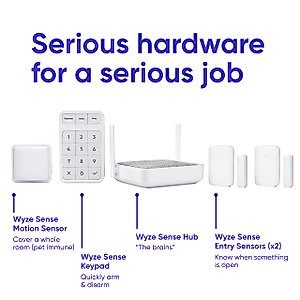 Wyze Home Security Core Kit: Hub, Keypad, Motion Sensor, Entry Sensors (x2); Compatible w/ Wyze Cam, Leak & Climate Sensors; 3 Mo. of 24/7 Professional Monitoring Service Incl., Subscription Required