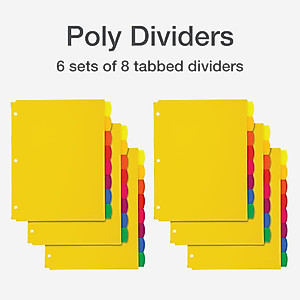 Oxford Plastic Binder Dividers, 8 Tab, Insertable Multicolor Tabs, Letter Size, 6 Sets (89601)