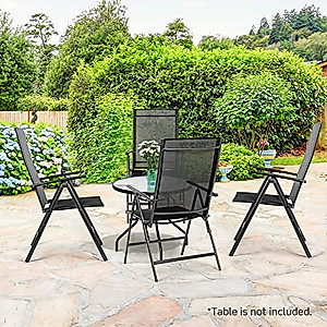 Tangkula Set of 2 Patio Foldable Dining Chairs, Outdoor Portable Camping Chairs with Armrest High Backrest, Folding Chairs for Porch, Poolside, Garden, Balcony, Backyard (Black)