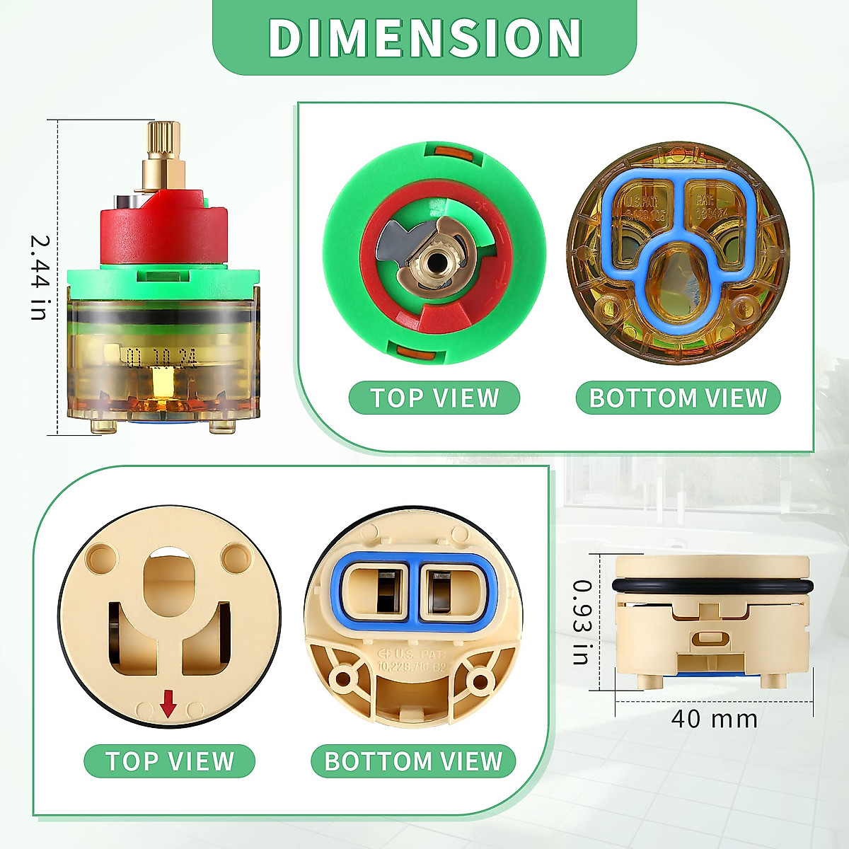 Dreyoo Control Cartridge and Pressure Balance Valve Replacement for 95-152/95-154, Compatible with Gerber Safetemp II Single Handled Tub and Shower Valves, Faucet Cartridge, 2 Parts