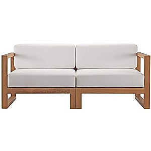 Modway EEI-4256-NAT-WHI-SET Upland Patio Teak Wood 2-Piece Sectional Sofa Loveseat, Natural White