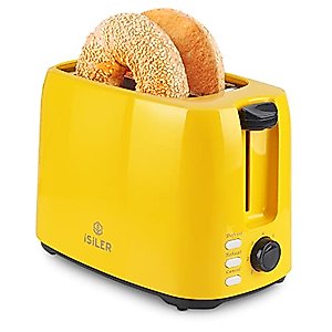 iSiLER 2 Slice Toaster, 1.3 Inches Wide Slot Bagel Toaster with 7 Shade Settings and Double Side Baking, Compact Bread Toaster with Removable Crumb Tray, Defrost Cancel Function Yellow