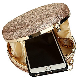 Women Round Glitter Clutch Tote Bag Top Handle Handbags Purse with Chain Circular Rhinestone Ring for Proms Wedding Evening Party (Black)