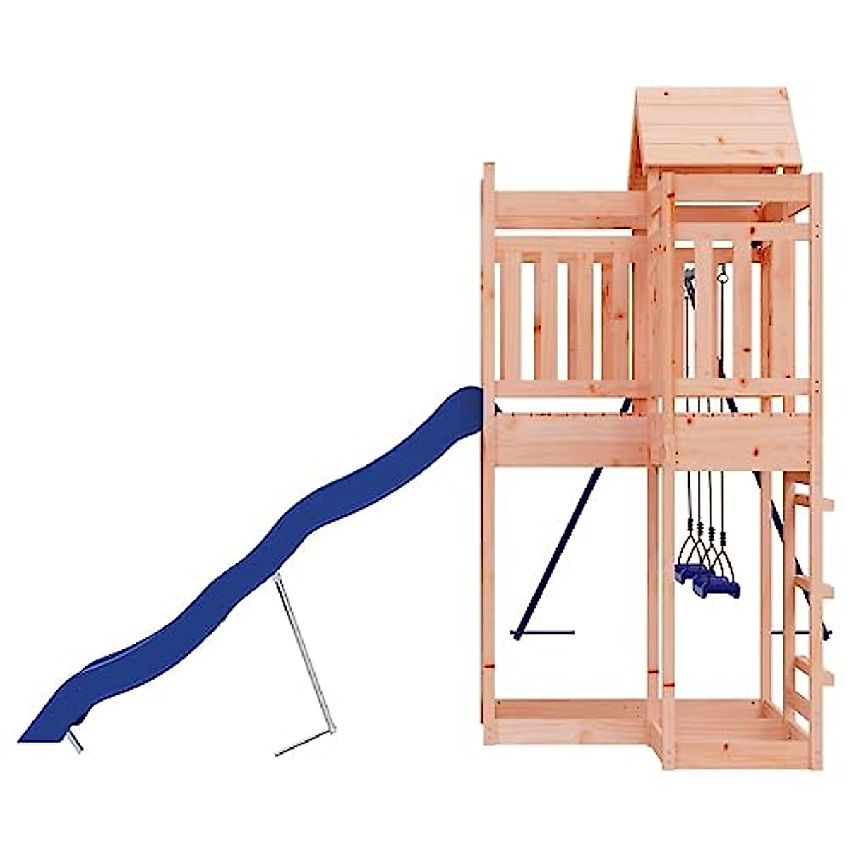 Loibinfen Outdoor Playset Solid Wood Douglas, Garden Play Set with 1 Play Tower, 1 Wave Slide, 1 Double Swing Set, Modern Outdoor Backyard Children's Climbing Wood Playground Playset,-4553
