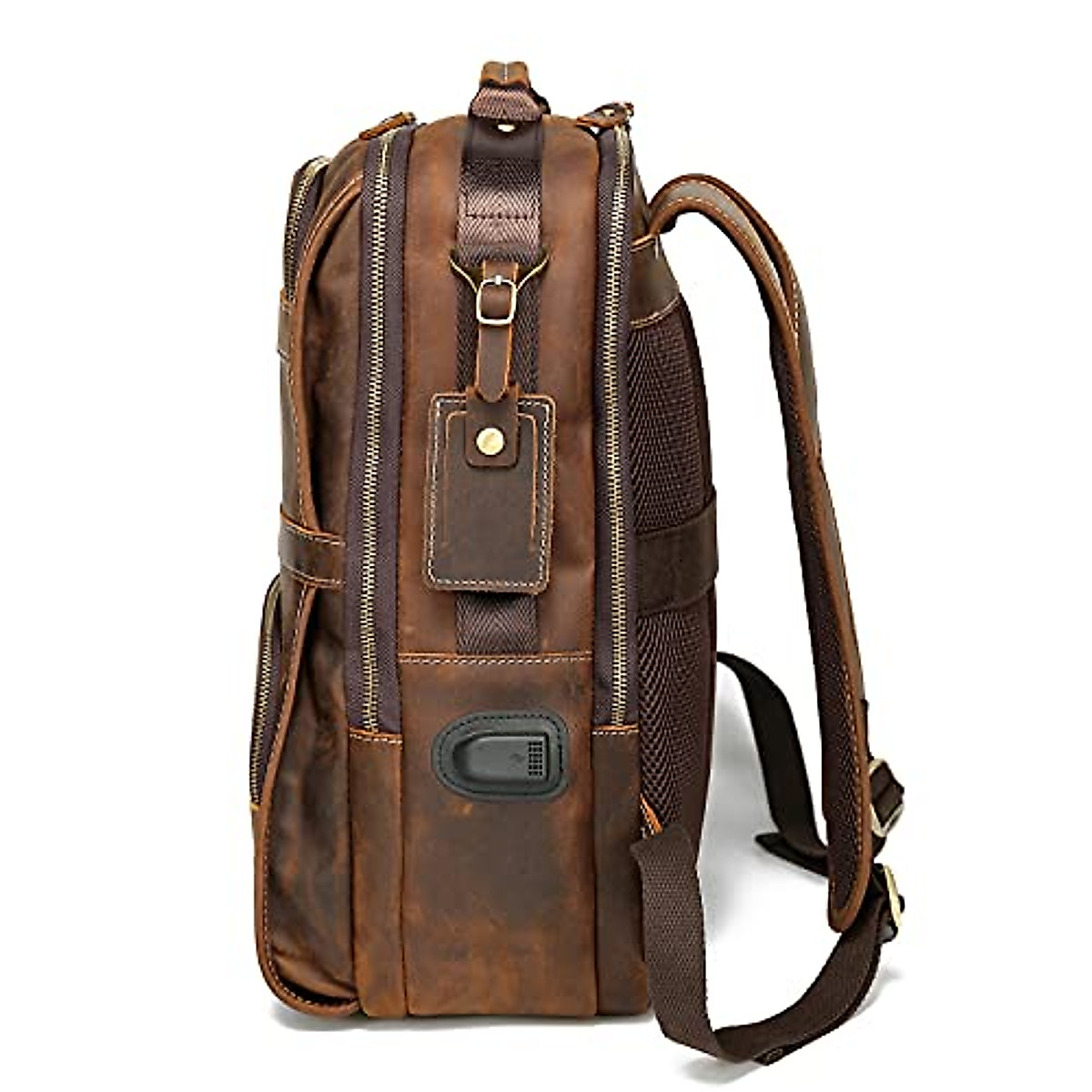 LANNSYNE Vintage Genuine Leather Backpack For Men 15.6 Inch Laptop Bag School Bag Overnight Weekender Camping Daypack Rucksack