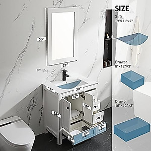 eclife 30'' Bathroom Vanities Cabinet with Sink Combo Set, Undermount Ceramic Sink w/Thickened Wood, Matte Black Faucet, High-Definition Mirror,White