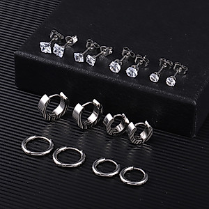 8 Pairs Earring Sets for Multiple Piercing Stainless Steel Hoop and Stud Earrings Hypoallergenic Small Hoop Earing for Men Women