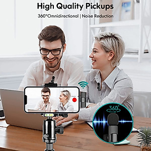 wedaniya Wireless Lavalier Lapel Microphone for iPhone iPad: 2 Clip on Microphones for Phone Video Recording, Professional Lav Mic for YouTube | Interview | Podcast | Vlog | Tiktok | Live Stream