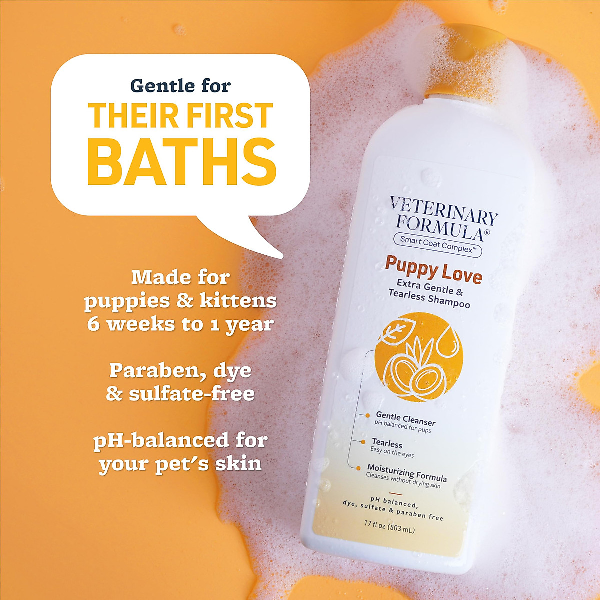Veterinary Formula Smart Coat Complex Puppy Love Extra Gentle Tearless Shampoo, 17 Fl oz – For Pups Over 6 Weeks – With Fresh Scent, Long-Lasting Clean – Won't Dry Out Delicate Skin