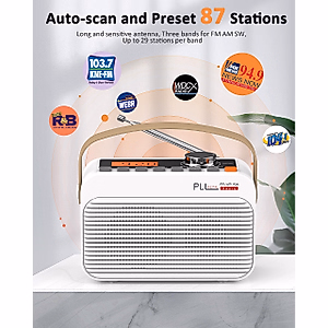 Greadio Portable Shortwave Radio with Bluetooth 5.0, Rechargeable AM FM Radio with Best Reception, TF/SD/USB Port,5W Loud Speaker,White Noise,Alarm Clock,LED Display,Earphone Jack,for Home,Office,Gift