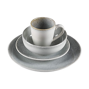 Gibson Elite Kashmir Round Reactive Glaze Stoneware, Dinnerware Set, Service for Four (16pcs), White w/ Blue Speckle