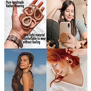 TOSGMY 9-12 Pairs Rattan Earrings for Women Handmade Boho Tassel Earrings Lightweight Acrylic Earrings Set (D)