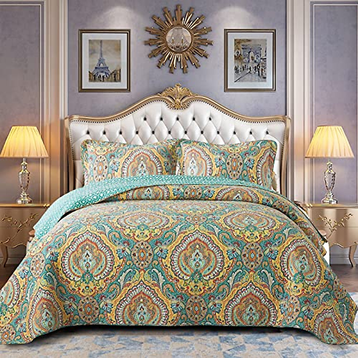 VAPUTAR Cotton King Quilt Sets + Microfiber Paisley King Quilt Sets 2 Pack